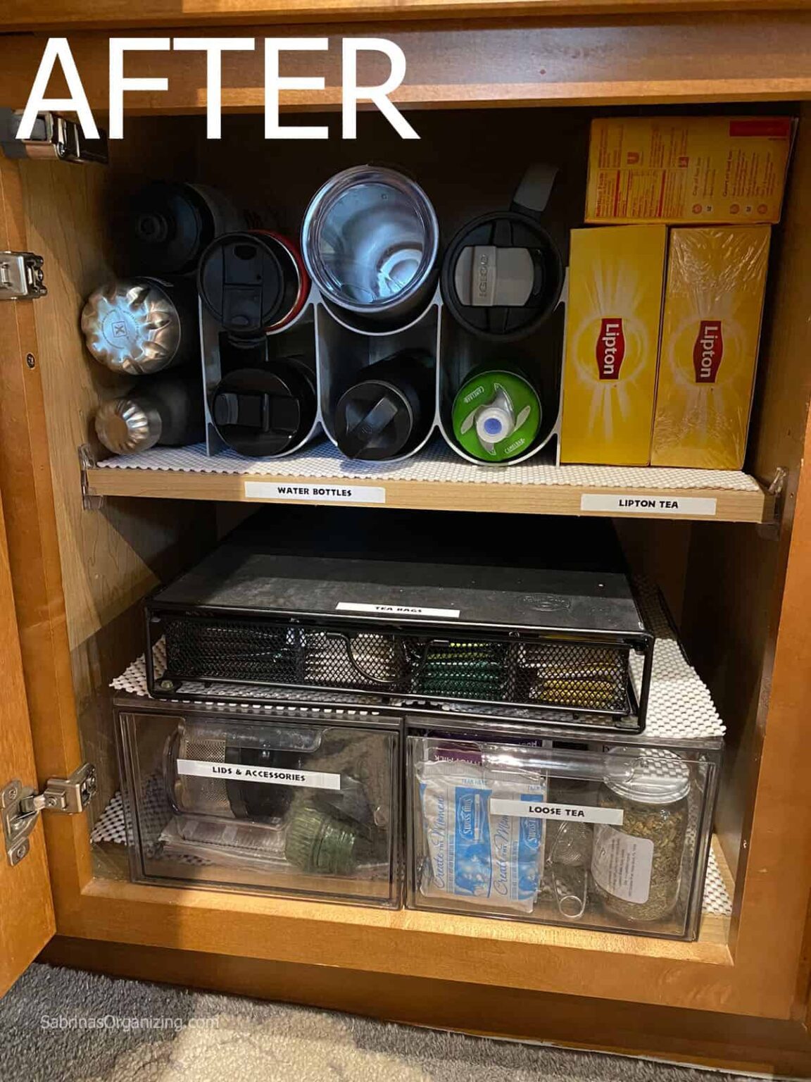 How to Organize a Kitchen Beverage Cabinet - Sabrinas Organizing