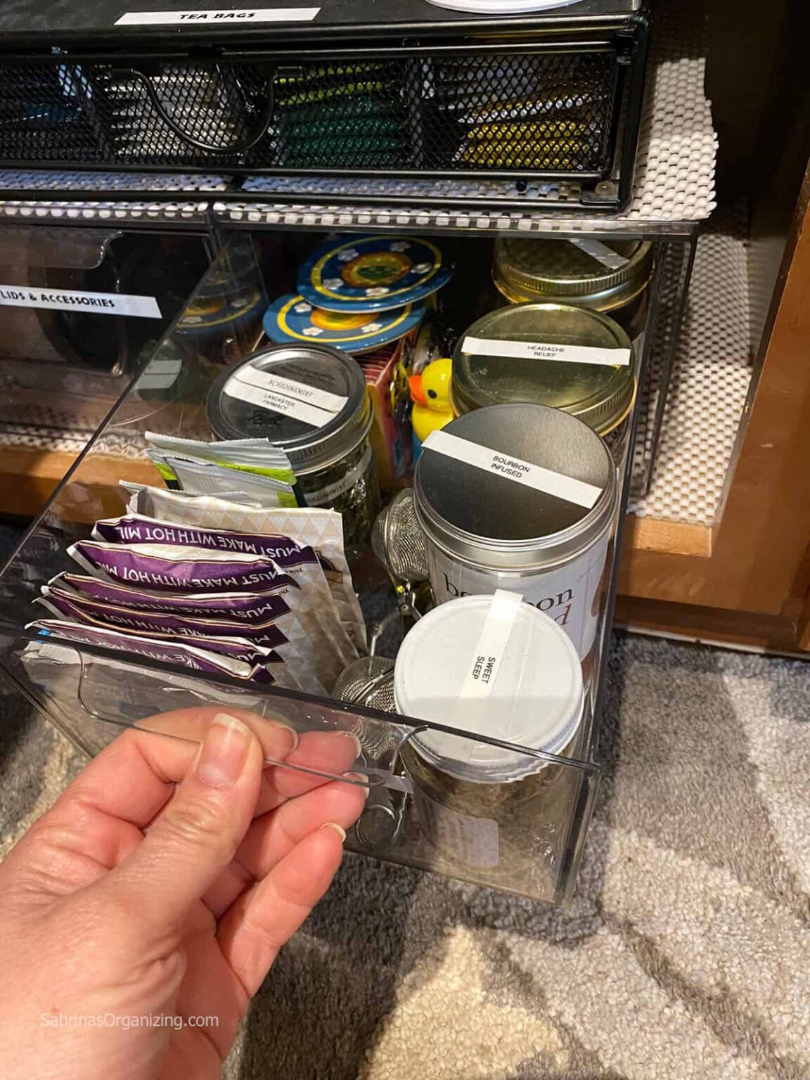 How to Organize a Kitchen Beverage Cabinet - Sabrinas Organizing