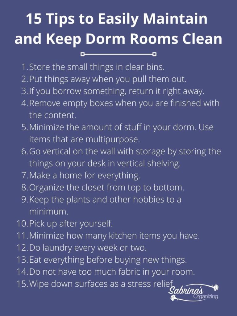 15 Easy Tips to Keep Dorm Rooms Clean - Sabrinas Organizing