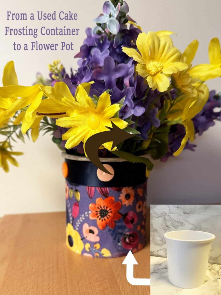 From a Used Cake Frosting Container to a Flower Pot