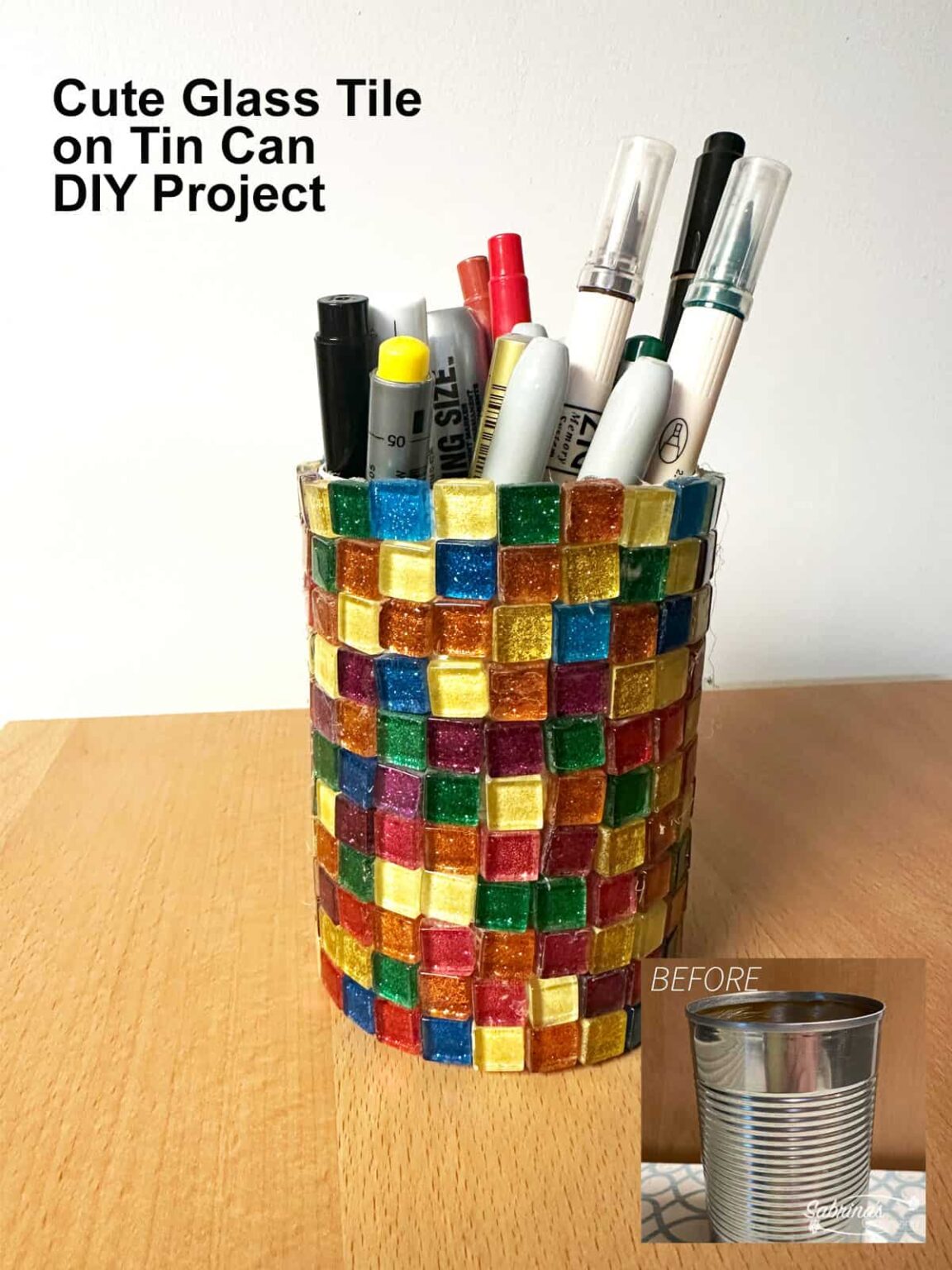 Cute Glass Tile on Tin Can DIY Project Inspiration - Sabrinas Organizing